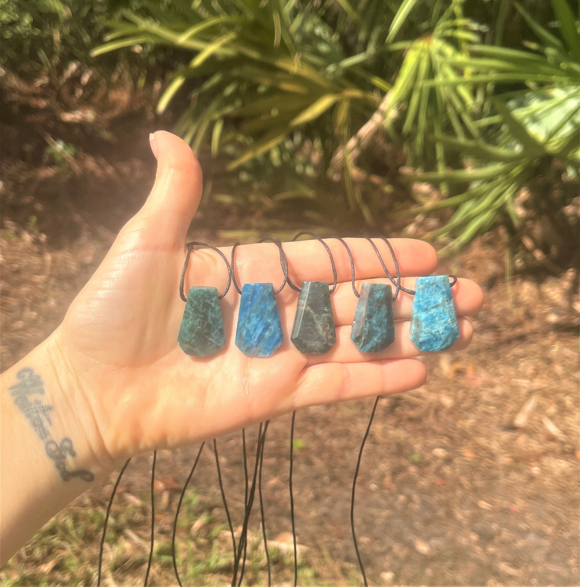 Blue Apatite Crystal Trapezoid Stone Pendant Black Cotton | Etsy