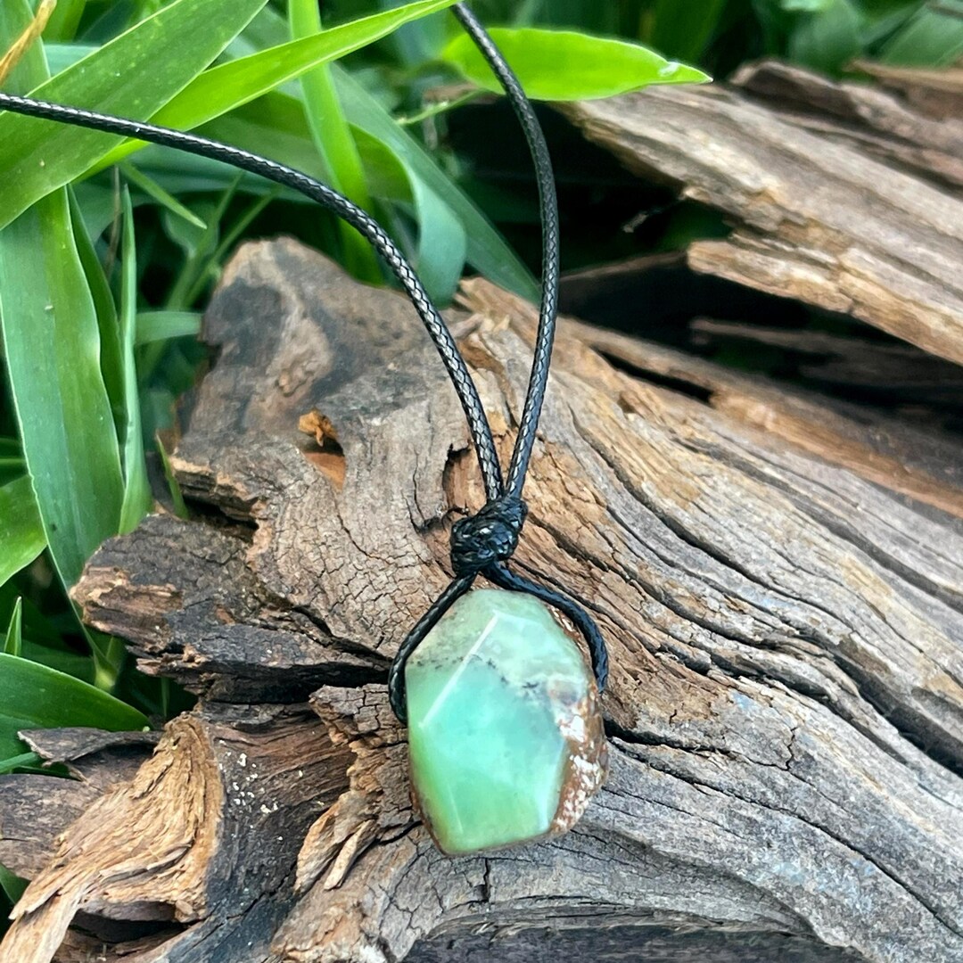 Siege~green Chrysoprase Crystal Nugget Cotton Necklace-green Gemstone ...