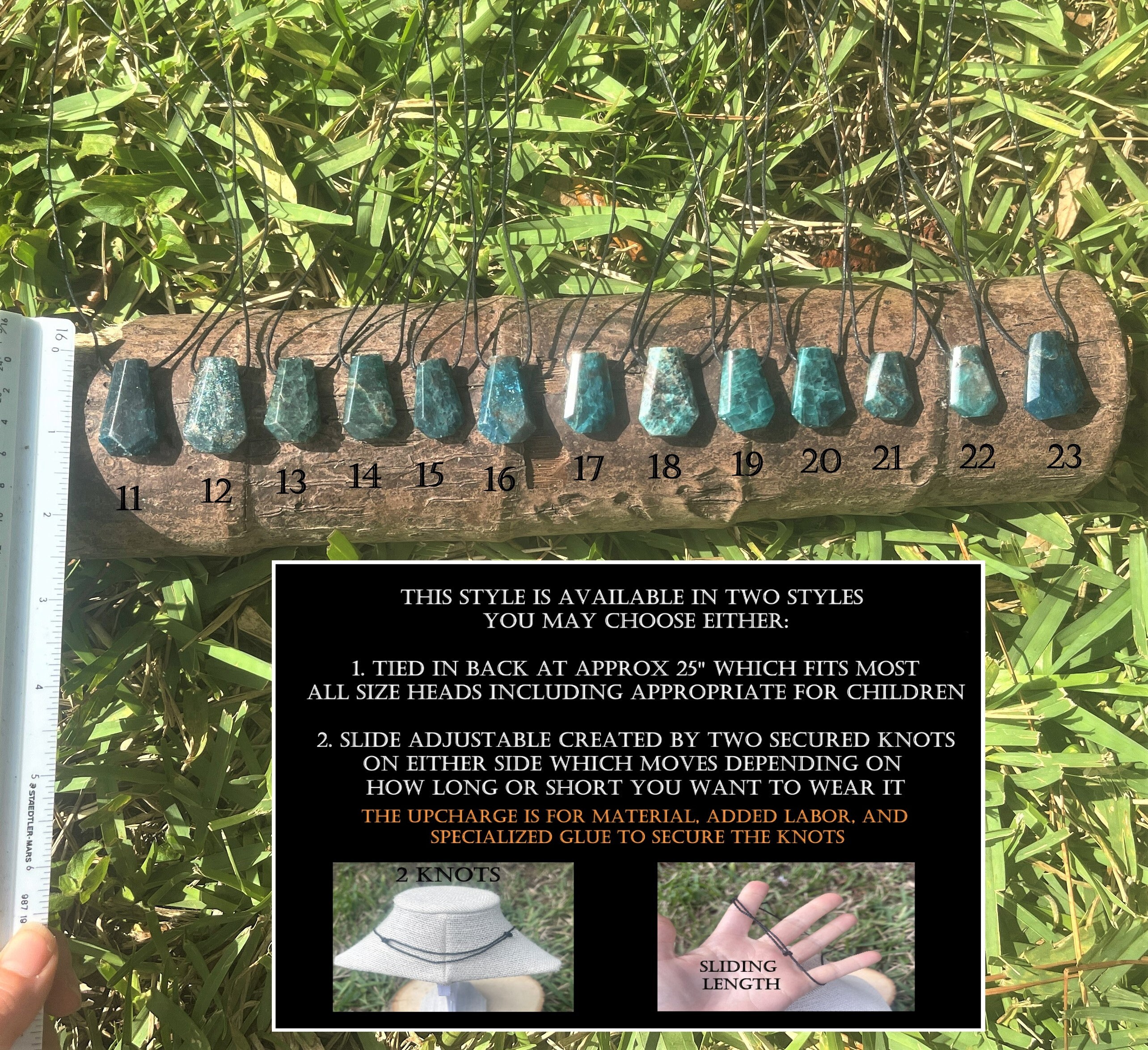 Blue Apatite Crystal Trapezoid Stone Pendant Black Cotton | Etsy