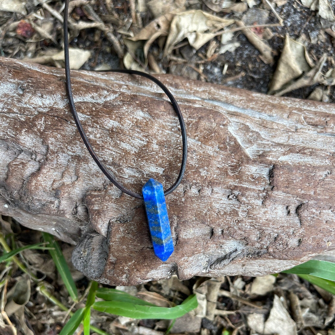 Satelloon Lapis Lazuli Blue Crystal Stone Pendant Leather Necklace-men ...