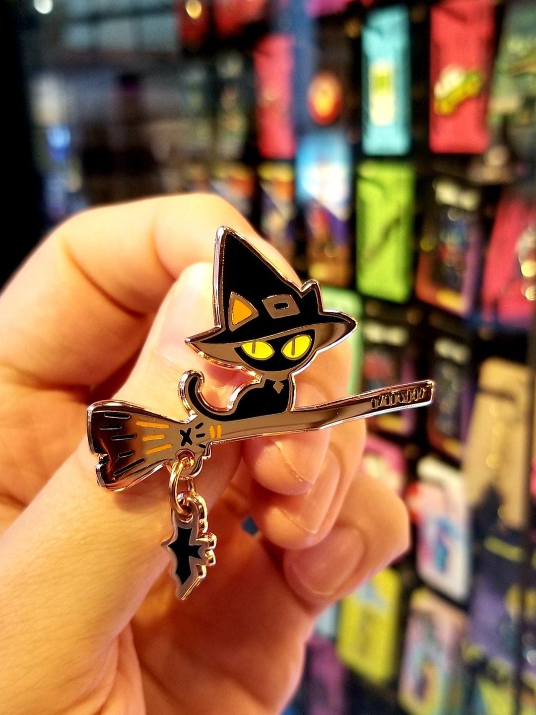 Holidays HALLOWEEN Witch Cat GLOW in the Dark Chained Hard Enamel Pin ...