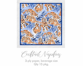 Tiger Cocktail Napkins, 3 Ply Paper Napkin, Qty 15 Pkg, Game Day Ready ...