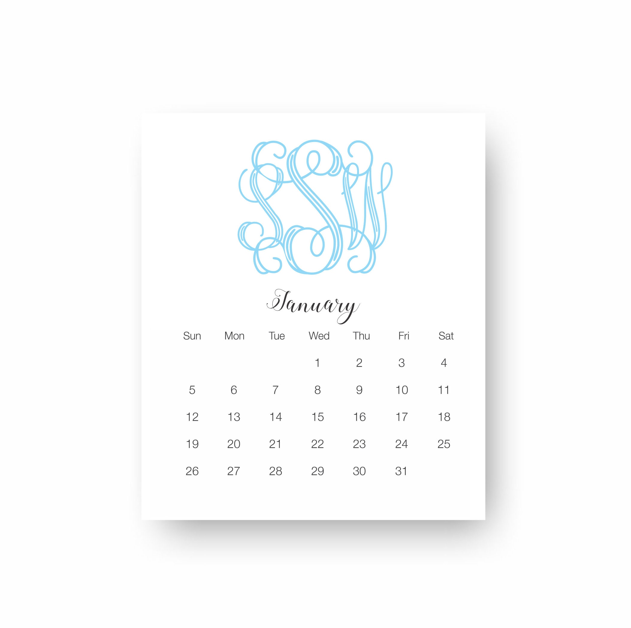 2026 Monogram Desk Calendar, Personalized Calendar, 100# Cardstock With ...