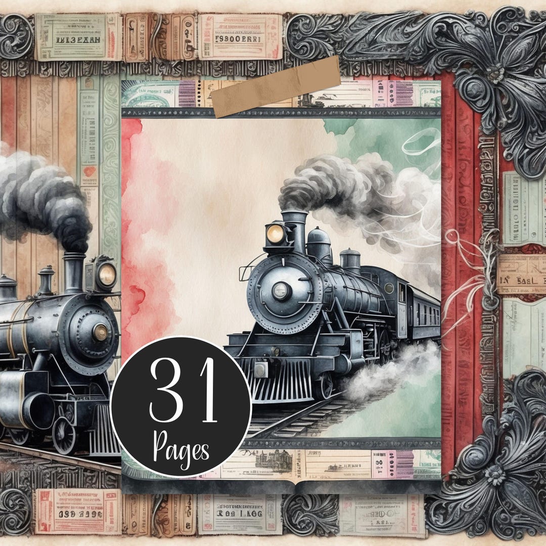 Vintage Steam Train Paper Pack, Printable Journal Ephemera (digital ...