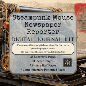 Steampunk Junk Journal Kit, Vintage Mouse Reporter, Printable Ephemera ...
