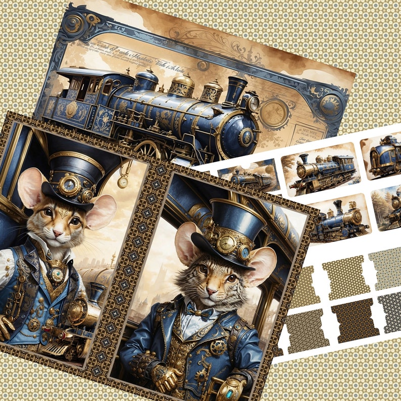 Mouse Steam Train Porter Journal Kit Mice Digital Papers Printable ...