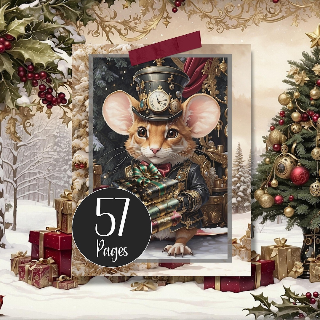 Printable Steampunk Christmas Mice Junk Journal Kit Digital Papers ...