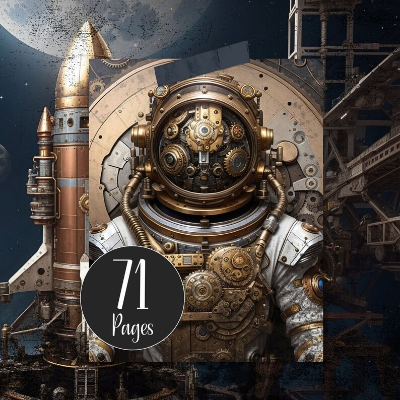 Steampunk Astronauts Junk Journal Kit Digital Papers Printable Steampunk Craft Paper Space ...