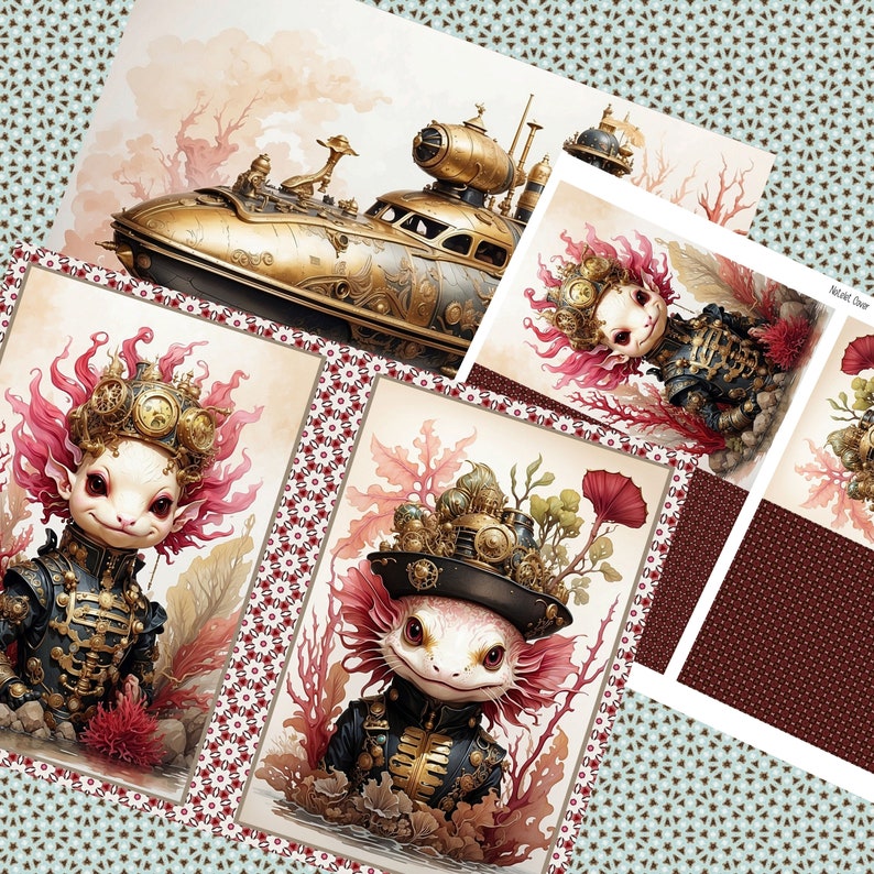 Printable Steampunk Submarine Axolotl Junk Journal Kit Digital Papers ...
