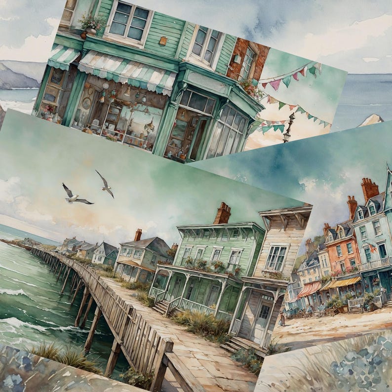 Coastal Beach and Sea Digital Paper Pack, Vintage Themed Digital ...