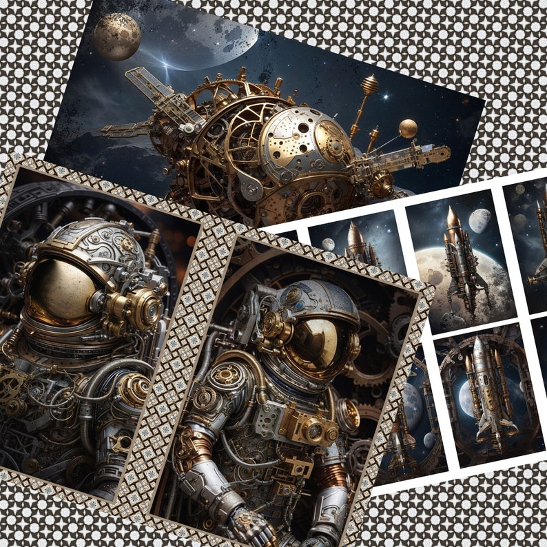 Steampunk Astronauts Junk Journal Kit Digital Papers Printable Steampunk Craft Paper Space ...