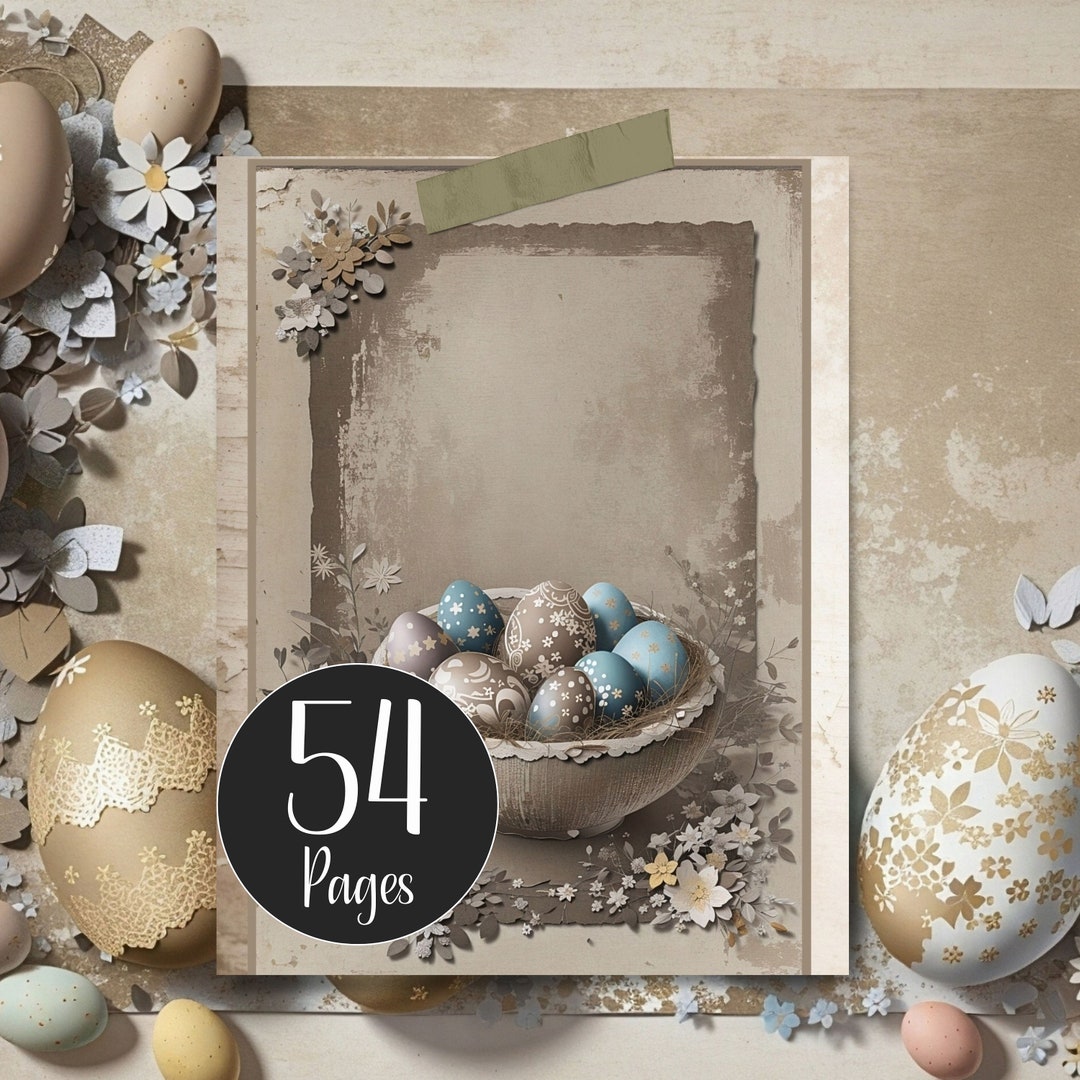 Light Grunge Easter Eggs Junk Journal Kit With Ephemera & Journal Cards ...