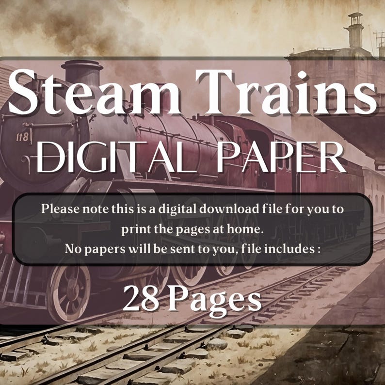 Vintage Steam Train Paper Pack. Locomotive, Digital Printable for ...