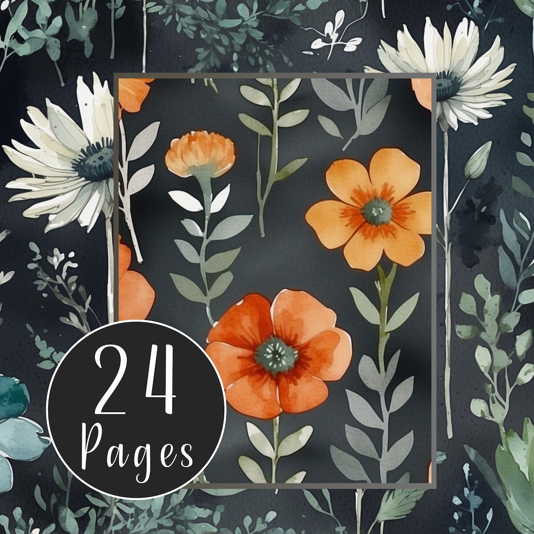 Dark Boho Flowers Digital Paper Pack | Floral Watercolour Printable for ...