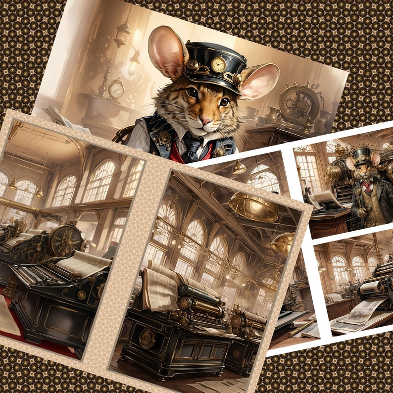 Steampunk Junk Journal Kit, Vintage Mouse Reporter, Printable Ephemera ...