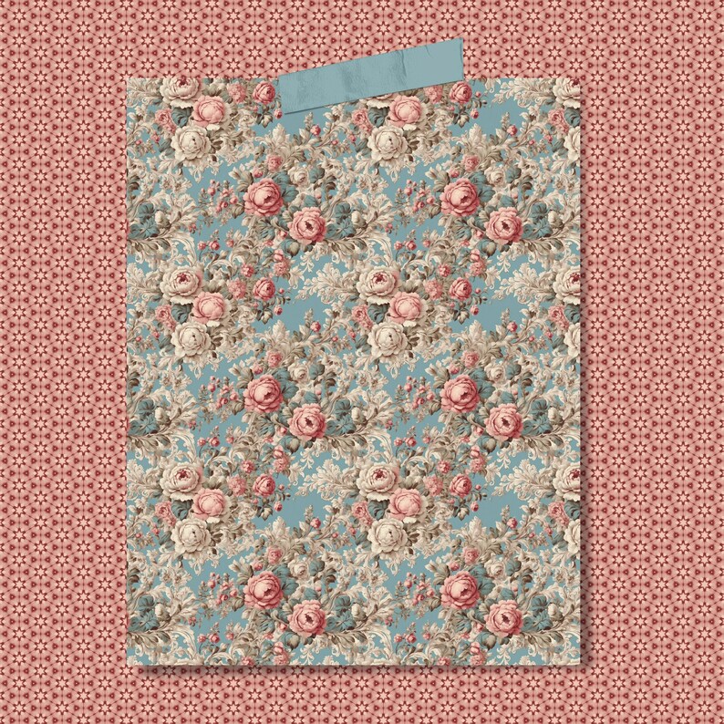 Printable Digital Paper Shabby French Floral and Complementary ...