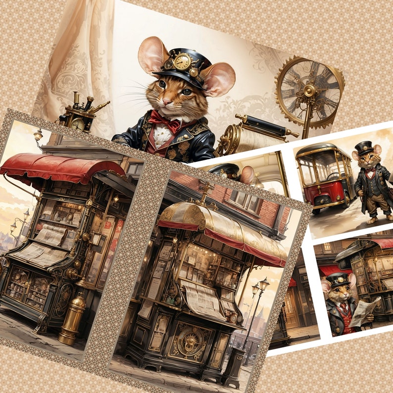 Steampunk Junk Journal Kit, Vintage Mouse Reporter, Printable Ephemera ...