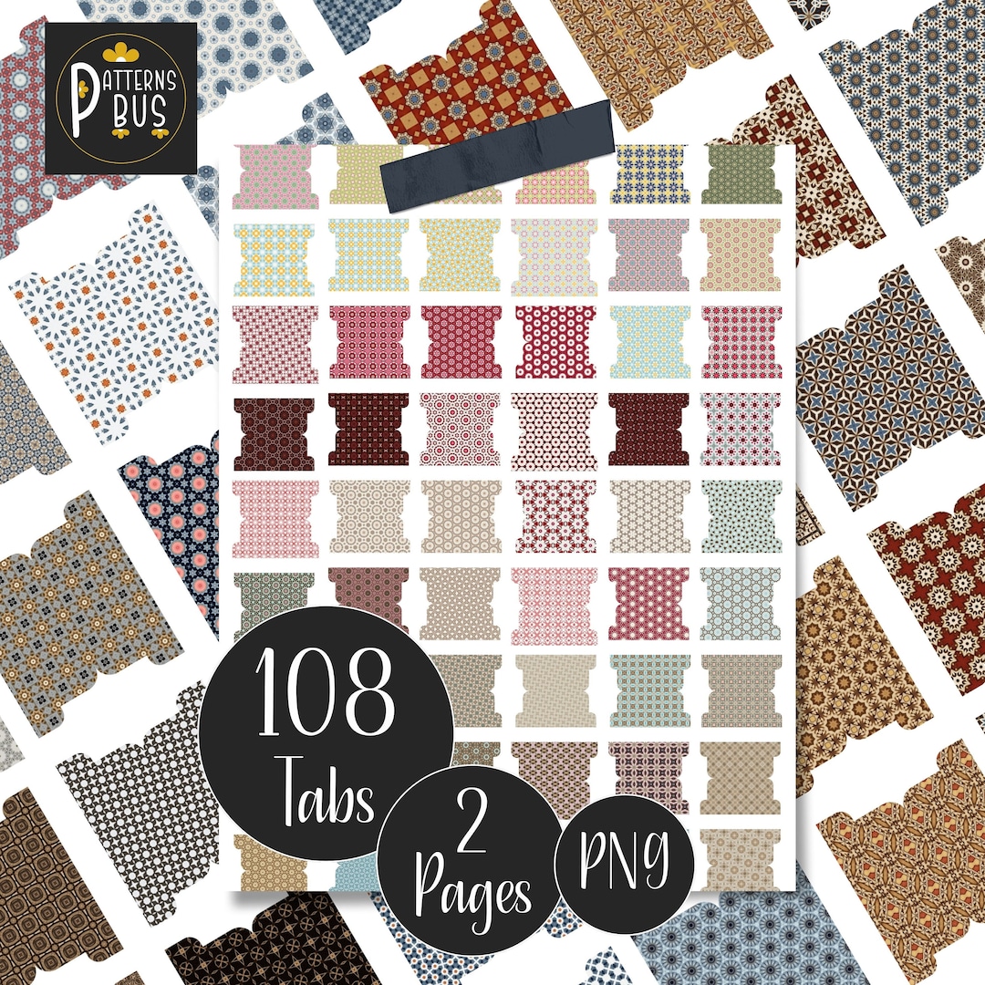Printable Tabs in 108 Colourful Patterns for Bullet Journal, Patterned ...