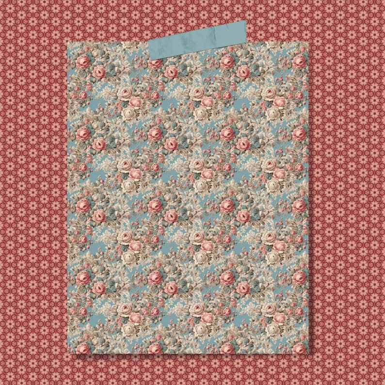 Printable Digital Paper Shabby French Floral and Complementary ...