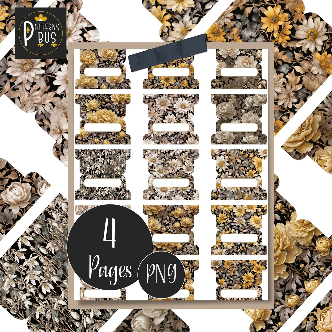Floral Bullet Journal Tabs, Yellow & White Flowers (PNG Digital ...