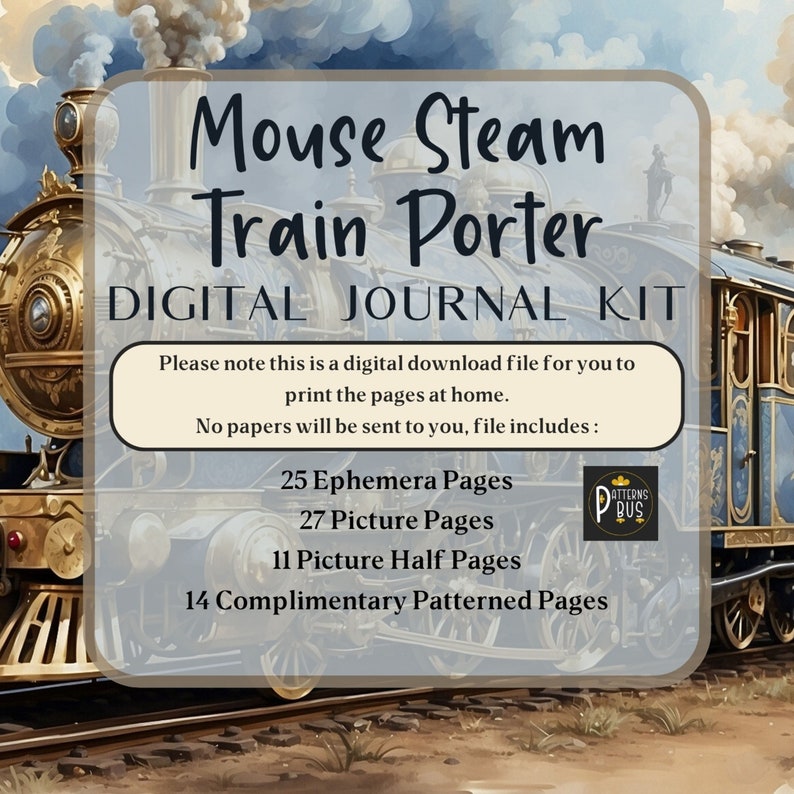 Mouse Steam Train Porter Journal Kit Mice Digital Papers Printable ...