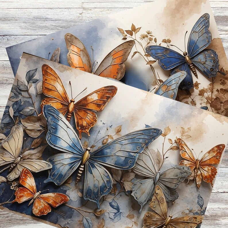 Printable Grunge Butterflies Junk Journal Pages, Butterfly Scrapbook ...