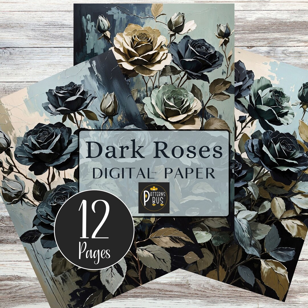 Dark Roses Printable Tall Digital Paper for Junk Journals, Scrap Book ...