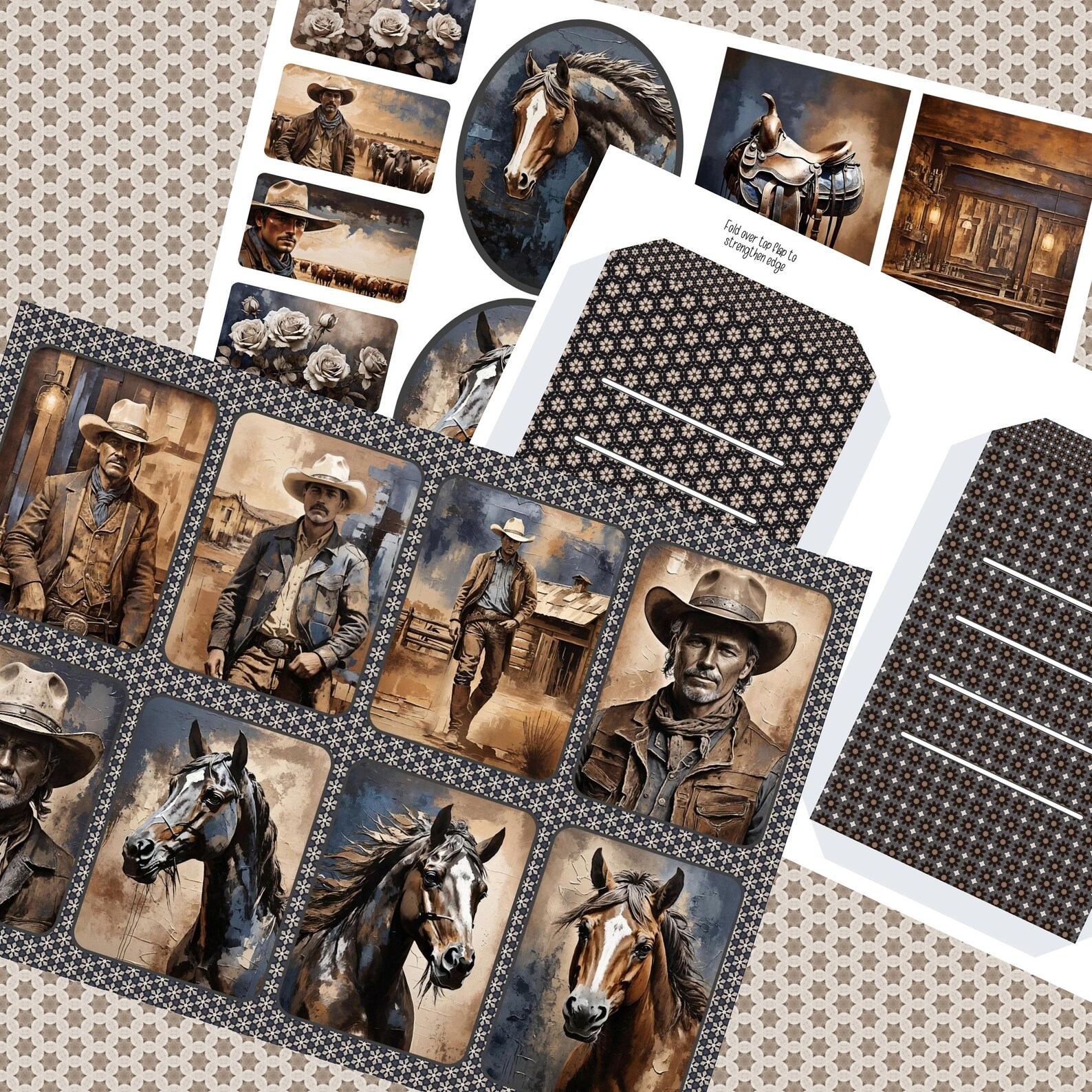 Western Cowboy Ephemera 24 Digital Papers for Wild West Junk Journal ...