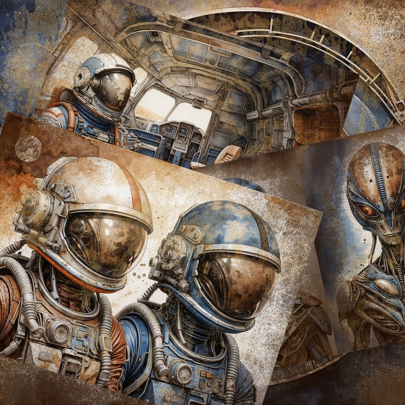 Grunge Space Junk Journal Kit, Digital Papers Printable Craft Paper ...