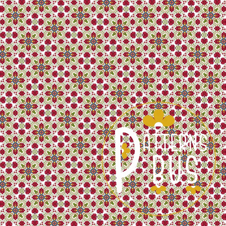 Small Patterned Digital Paper Pack No. 5 in Hues of Red, Green and ...