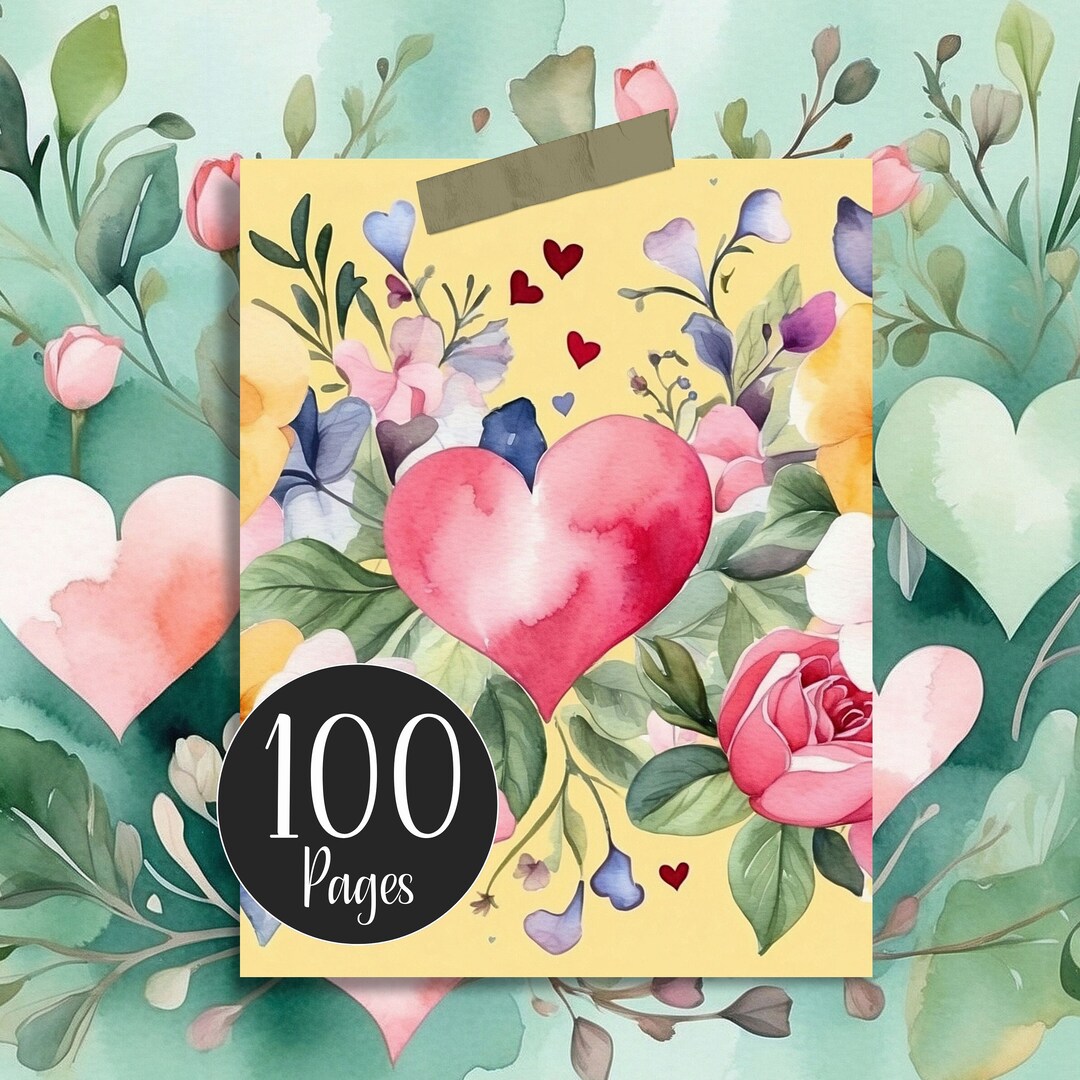 Pastel Hearts Printable Digital Paper Valentine Journal Pages Bundle ...