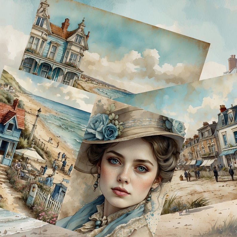 The Seaside Digital Paper Pack, Vintage Themed Digital Printable for ...