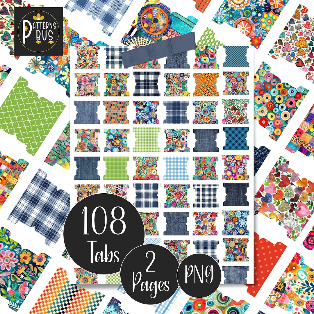 Printable Tabs in 108 Boho Plaid and Denim Patterns for Bullet Journal ...