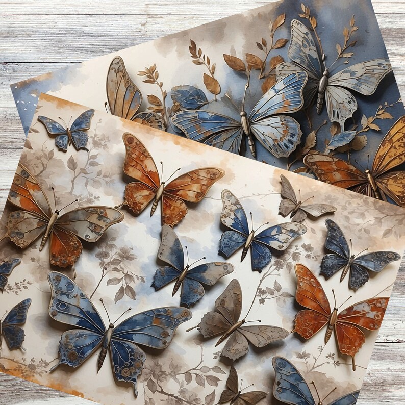 Printable Grunge Butterflies Junk Journal Pages, Butterfly Scrapbook ...