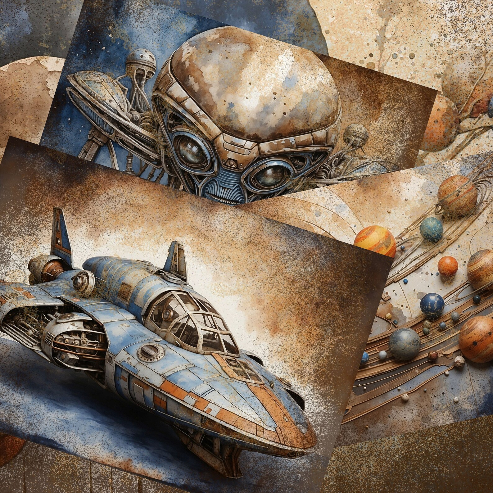 Grunge Space Junk Journal Kit, Digital Papers Printable Craft Paper ...