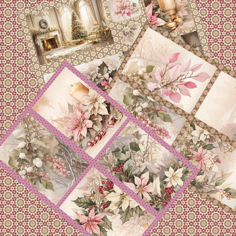 Poinsettias and Candles Christmas Junk Journal Kit, Digital Papers A4 ...