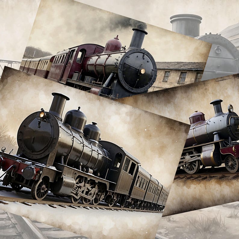 Vintage Steam Train Paper Pack. Locomotive, Digital Printable for ...