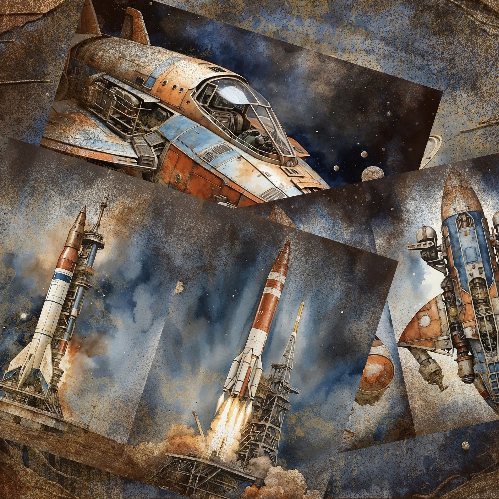 Grunge Space Junk Journal Kit, Digital Papers Printable Craft Paper ...