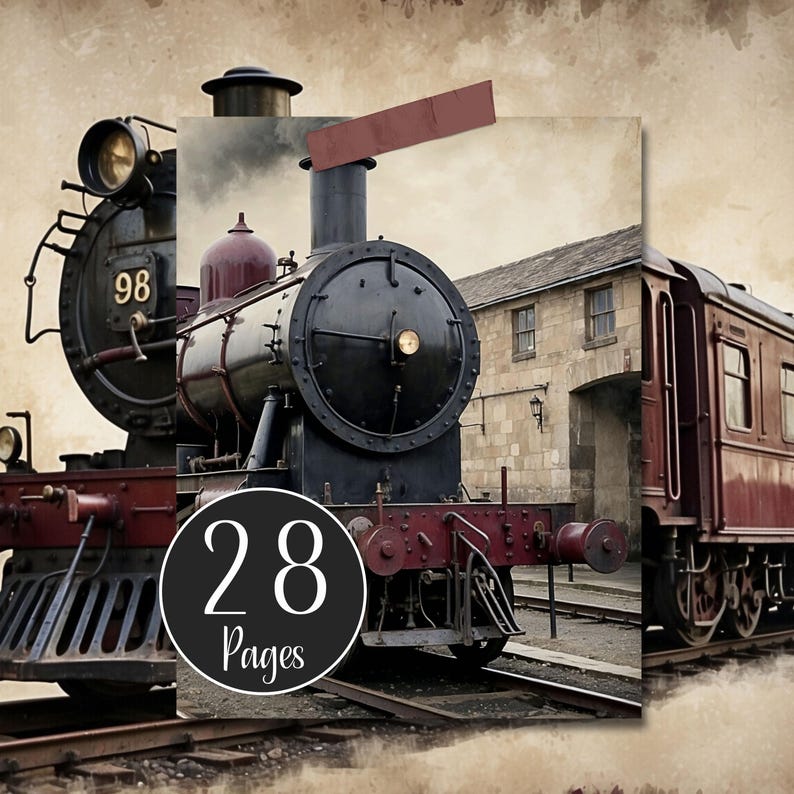 Vintage Steam Train Paper Pack. Locomotive, Digital Printable for ...