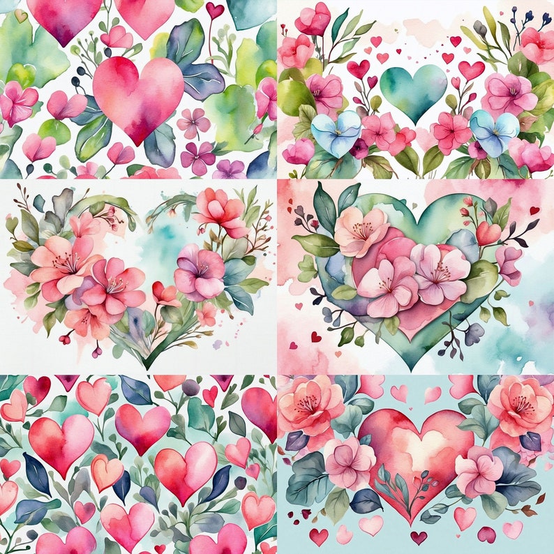 Pastel Hearts Printable Digital Paper Valentine Journal Pages Bundle ...