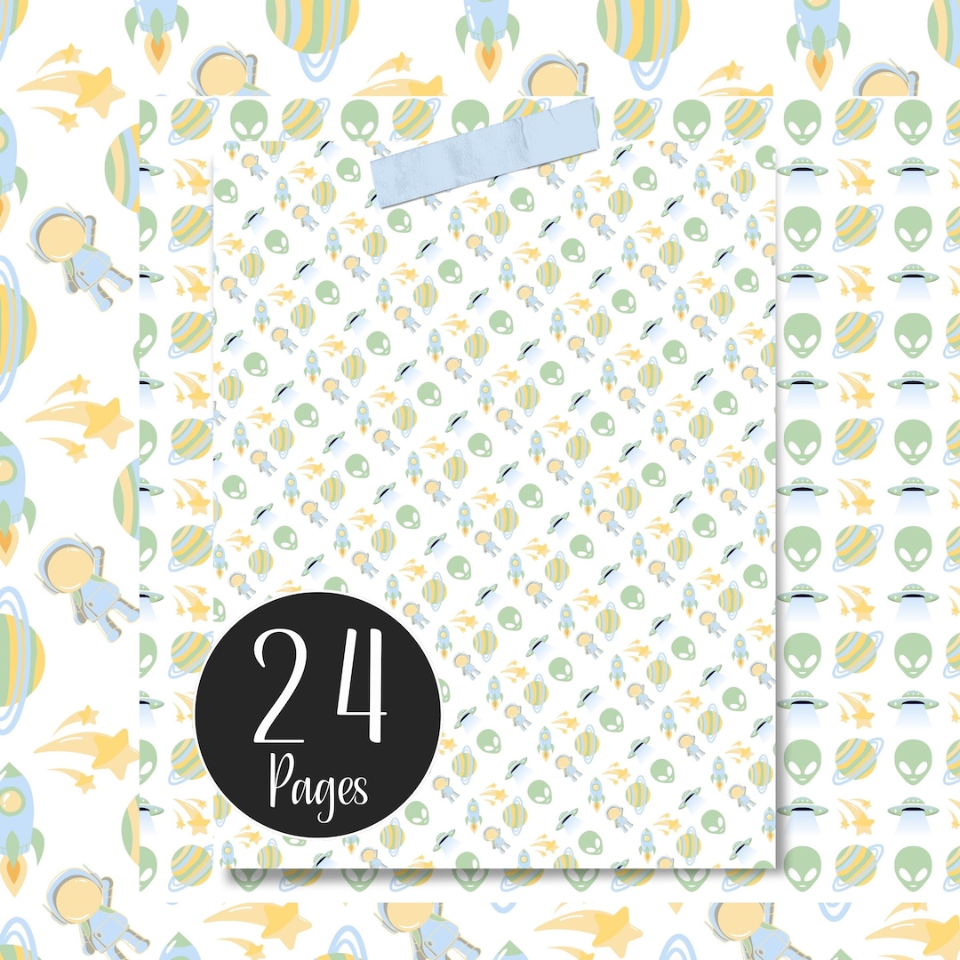 Minimalist Digital Paper Pack, Astronaut and Alien Space Pattern Pages ...