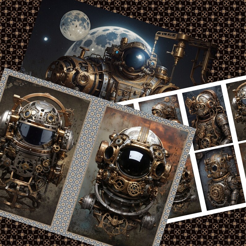Steampunk Astronauts Junk Journal Kit Digital Papers Printable ...