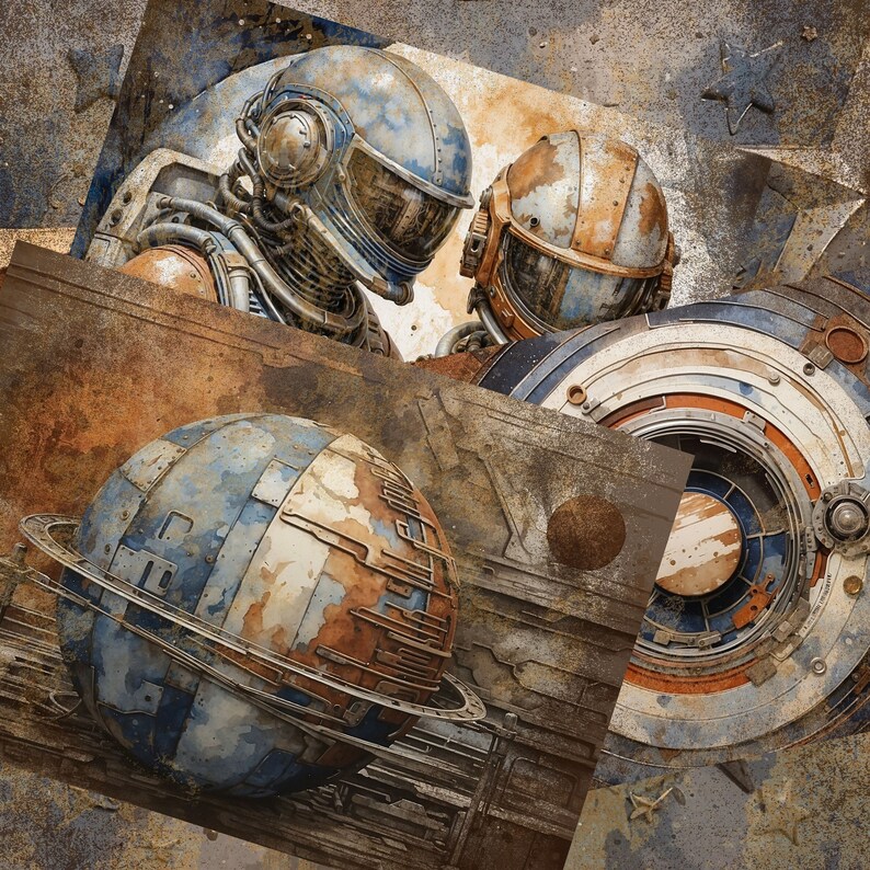 Grunge Space Junk Journal Kit, Digital Papers Printable Craft Paper ...