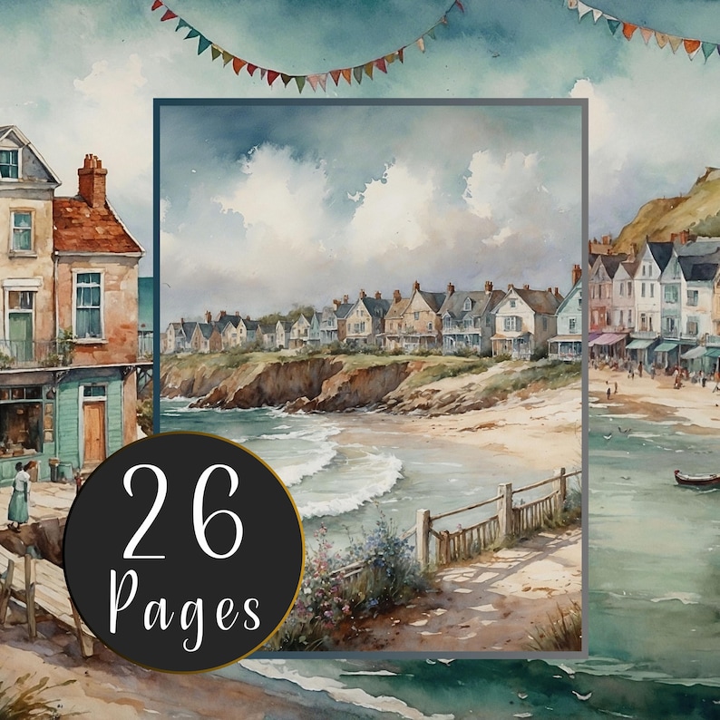 Coastal Beach and Sea Digital Paper Pack, Vintage Themed Digital ...