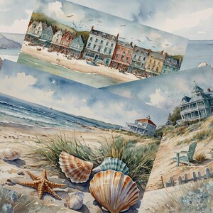 Coastal Beach and Sea Digital Paper Pack, Vintage Themed Digital ...