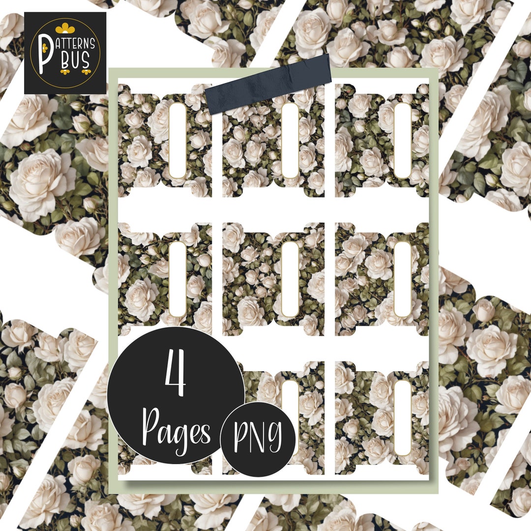 Printable Page Tabs, Floral Tabs for Bullet Journal, White Roses ...
