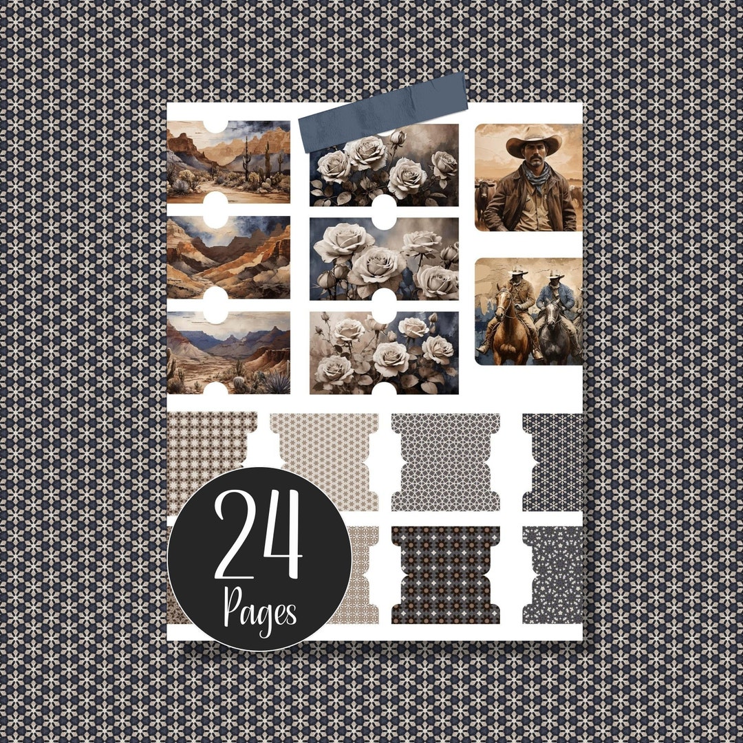 Western Cowboy Ephemera 24 Digital Papers for Wild West Junk Journal ...