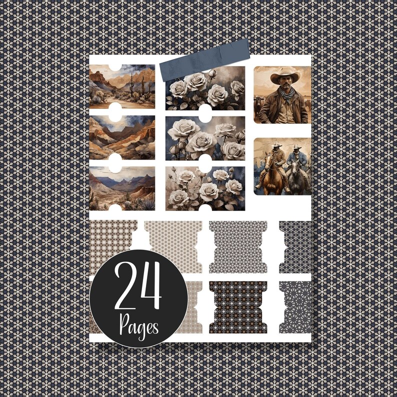 Western Cowboy Ephemera 24 Digital Papers for Wild West Junk Journal ...