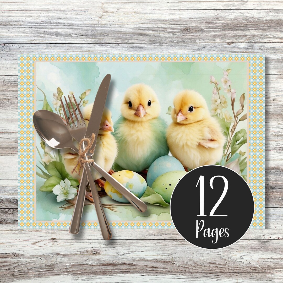 Printable DIY Easter Placemats Table Decorations Cute Chicks and Easter ...
