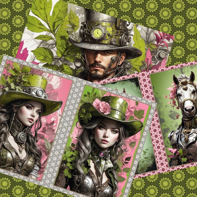 Steampunk Western Journal Kit Digital Papers Printable Craft Paper Pink ...